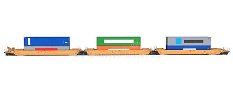Double Stack Train Cars With Containers 3d Rendering On White