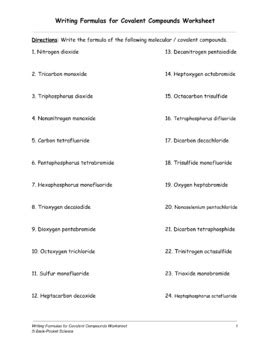 Writing Formulas For Covalent Compounds Worksheet By Back Pocket Science