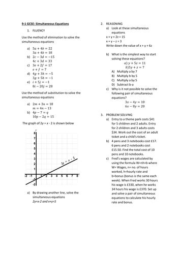 new 9 1 maths gcse fluency reasoning problem solving simultaneous
