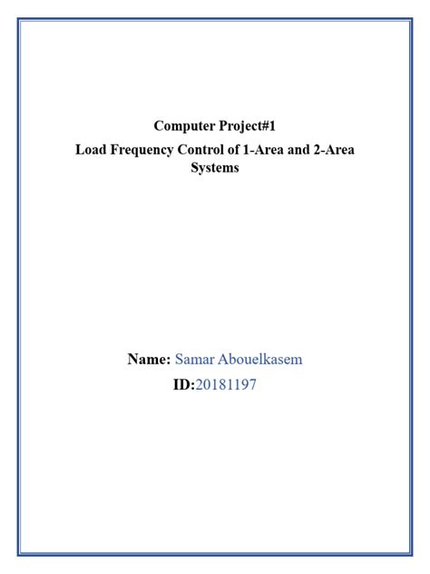 computer project 1 load frequency control of 1 area and 2 area systems