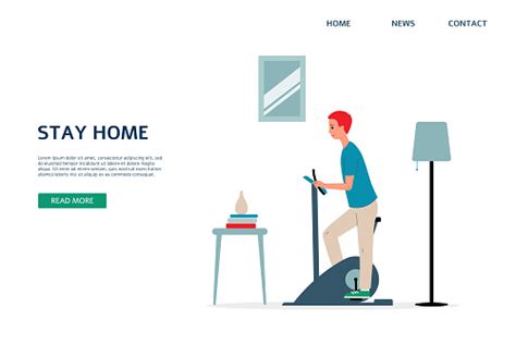 홈 플랫 벡터 일러스트레이션에서 남자 훈련과 홈 웹 사이트 배너를 유지합니다 가정 생활에 대한 스톡 벡터 아트 및 기타 이미지 가정 생활 가정의 방 개념 Istock