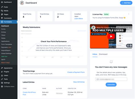 Dashboard Formidable Forms