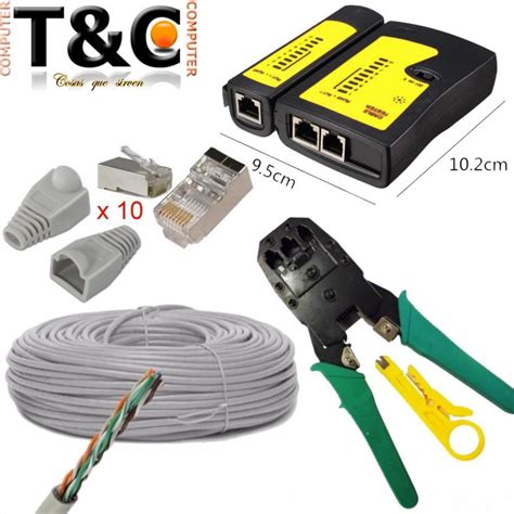 Pack Caja 100 Mts Cat 5 Tester 10 Blindado 10 Capuchones