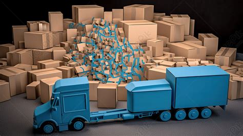 파란색 트럭 교통은 상자 더미가 있는 3d 렌더링된 판지 지도를 통해 흐릅니다 지도 배경 길 배경 배달 서비스 배경 이미지 Hd 지도 길 배달 서비스 배경 사진