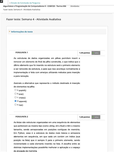 Semana 4 Atividade Avaliativa Algoritmos E Programação De