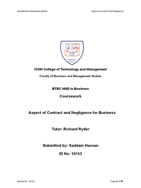 Aspect Of Contract And Negligence Pdf Offer And Acceptance