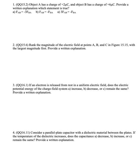 solved 1 qq15 2 object a has a charge of 2°c and object