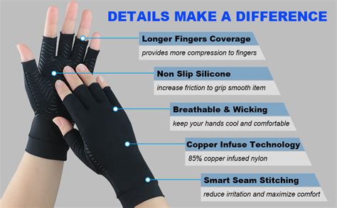 Tizhjozi 2 Pairs Copper Arthritis Compression Gloves For