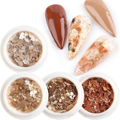 4 상자세트 골드 조각 네일 아트 장식 불규칙한 조각 쉘 운모 대리석 돌 매력 장식 조각 손톱 액세서리 Tr2030 09