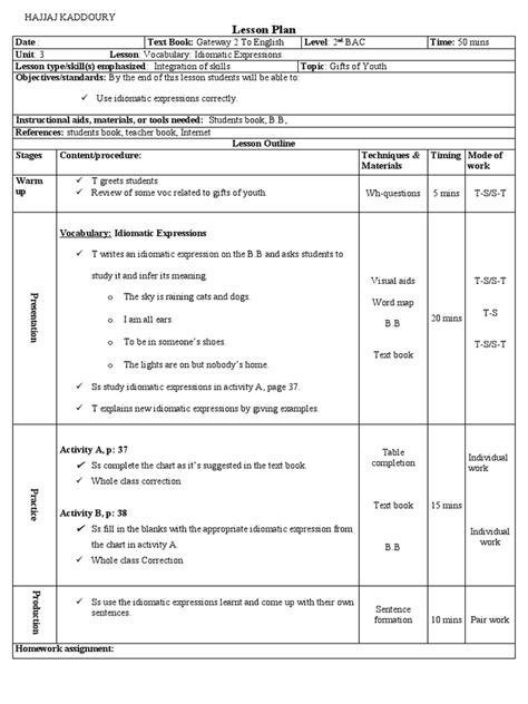vocabulary idiomatic expressions pdf books lesson plan