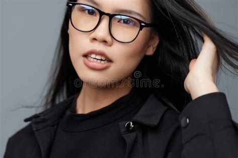 Portrait Woman Cute Glasses Studio Face Fashion Background Student