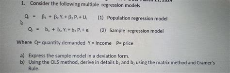 solved consider the following multiple regression