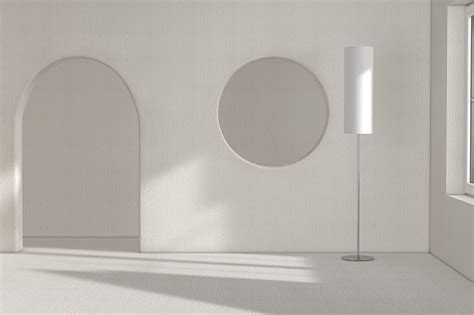 추상적 인 빈 방에 흰색 그늘과 크롬 다리와 아늑한 장식 듀얼 로프트 거실 침실 사무실 바닥 램프 3d 렌더링 0명에 대한 스톡 사진 및 기타 이미지 Istock