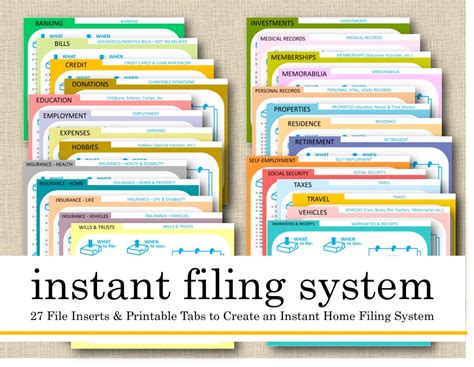 Printable Instant Filing System 27 File Cardsindex Etsy