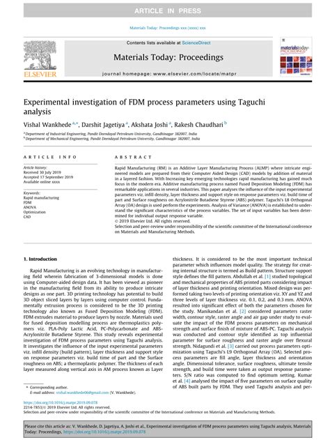 Pdf Experimental Investigation Of Fdm Process Parameters Using
