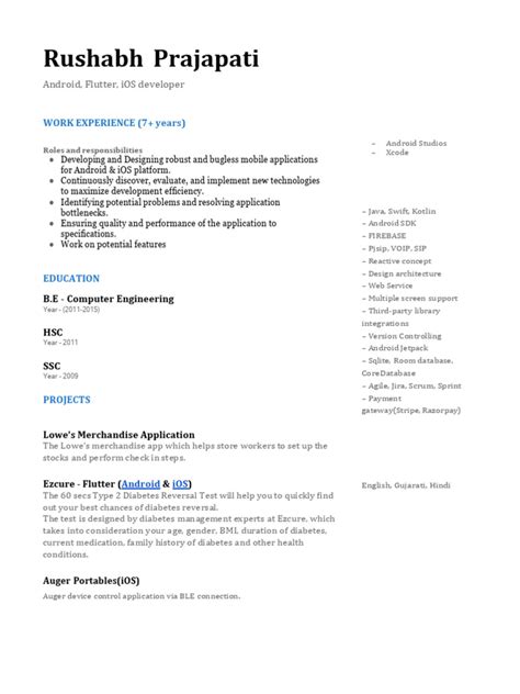 Rushabh Prajapati Mobile Resume Pdf Android Operating System Ios