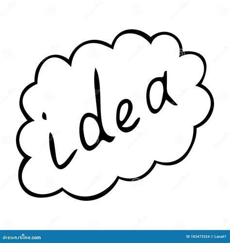 Idea In The Cloud Lettering Vector Illustration Contour On An Isolated White Background