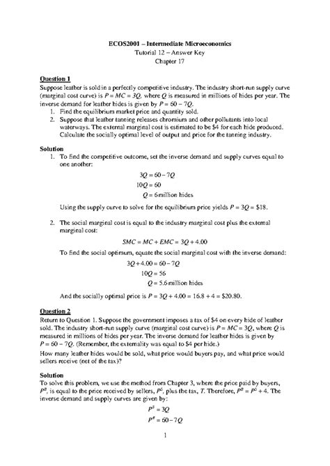 Tutorial Answer Key ECOS Intermediate Microeconomics Tutorial Answer Key