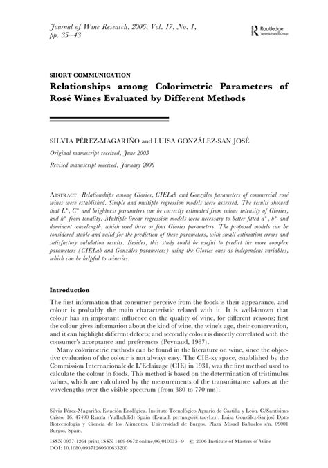 Pdf Relationships Among Colorimetric Parameters Of Rosé Wines