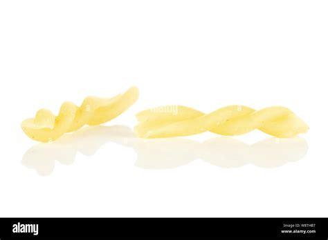 Group Of Two Whole Fresh Raw Pasta Gemelli Isolated On White Background