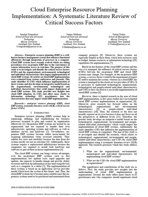 Cloud Enterprise Resource Planning Implementation A Systematic