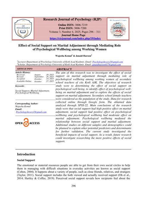 Pdf Effect Of Social Support On Marital Adjustment Through Mediating