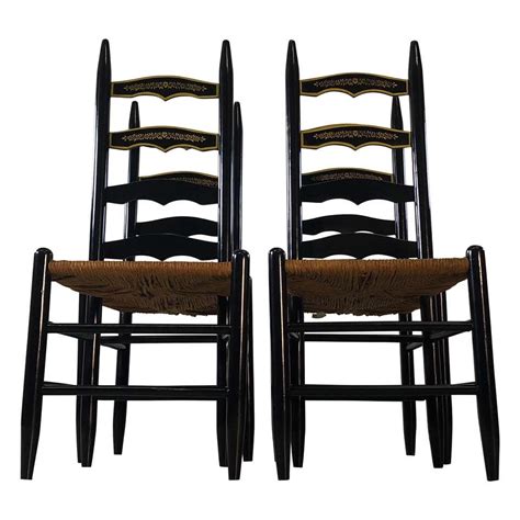 Vintage Black Ladder Back Dining Chairs Set Of 4 For Sale At 1stdibs