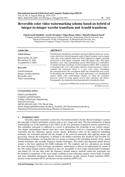 pdf reversible color video watermarking scheme based on hybrid of