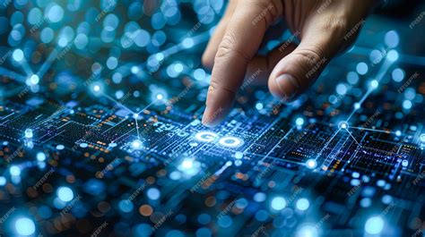 Businessman Hand Touching A Binary Code On A Futuristic Touch Screen Interface Premium Ai