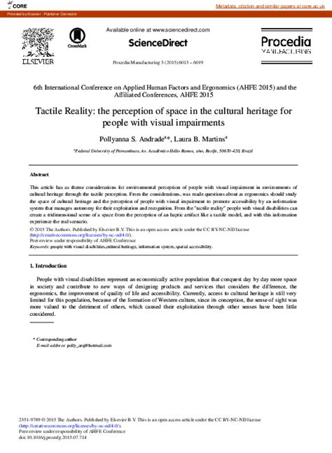 Pdf Tactile Reality The Perception Of Space In The Cultural Heritage For People With Visual