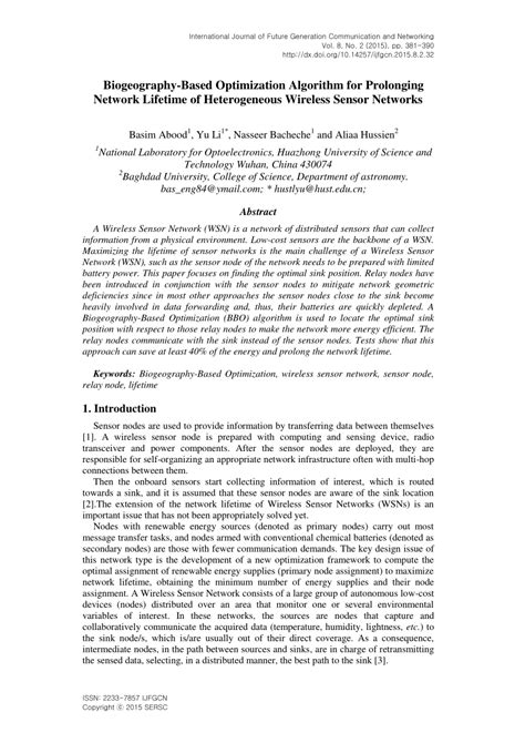 pdf biogeography based optimization algorithm for prolonging network