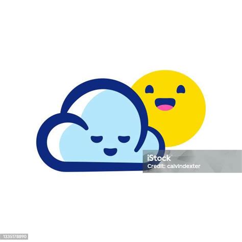Desain Emotikon Lucu Awan Dan Matahari Ilustrasi Stok Unduh Gambar