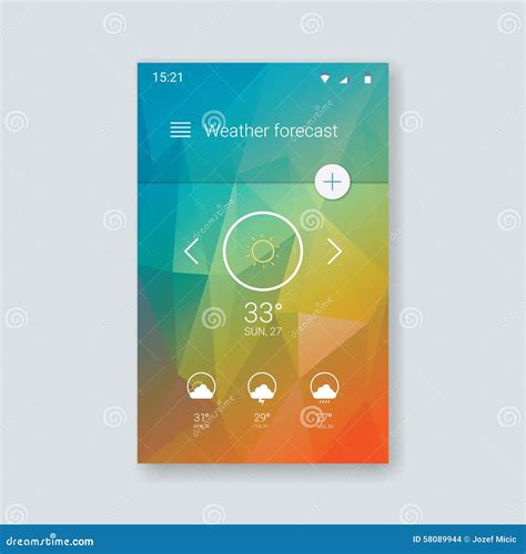 Material Design User Interface Weather Forecast Stock Vector Illustration Of Layout Button