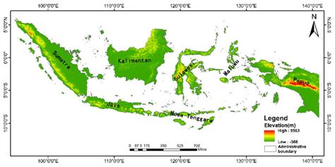 Digital Elevation Model Dem Map Of Indonesia Download Scientific