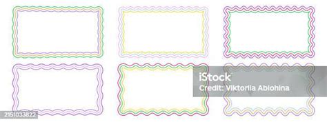 흔들리는 가장자리가 있는 다채로운 사각형 프레임 세트입니다 물결 모양의 테두리가 있는 직사각형 모양입니다 거울 사진 또는 사진 비네팅 빈 텍스트 상자 태그 또는 라벨 디자인