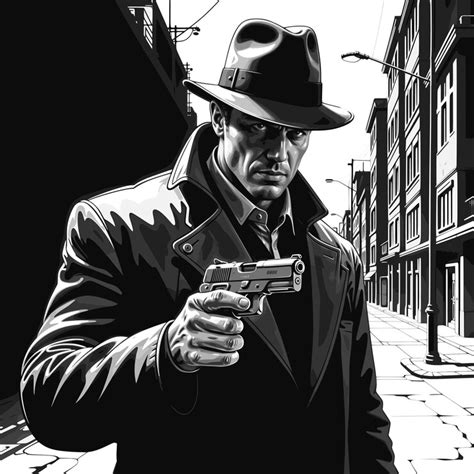 Vector Black And White Illustration For Noir Detective Novel Or Movie