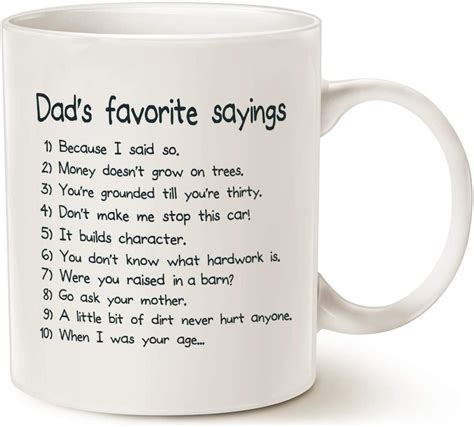 Funny Dads Favorite Sayings Coffee Mug Funny Dadisms Written In A Top
