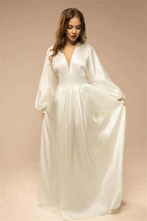 White Satin Wedding Dress Bridal Silk Dress White Silk Summer Dress