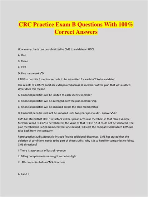 CRC Practice Exam B Questions With 100 Correct Answers CRC Stuvia US