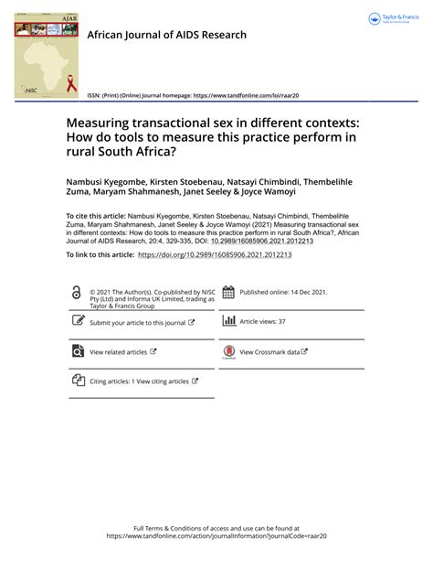 Pdf Measuring Transactional Sex In Different Contexts How Do Tools