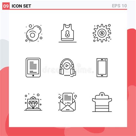 Set Of 9 Vector Outlines On Grid For Language Hardware Dollar Coding Options Stock Vector