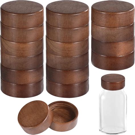 Dimegon 16 Pcs Bamboo Jar Lids Threaded Wooden Jar Lids