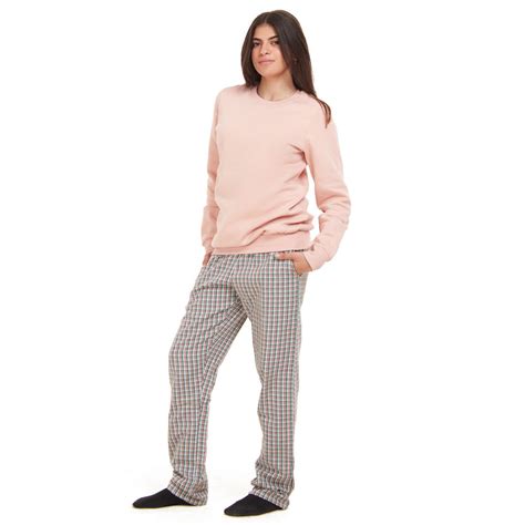 Women Winter Pajama Set Pink Sweatshirt Pink X Aqua Checkered Pants