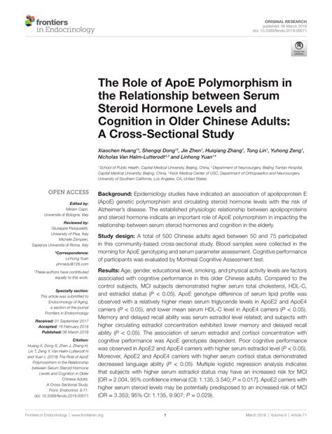 Pdf The Role Of Apoe Polymorphism In The Relationship Between Serum Steroid Hormone Levels And