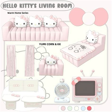 Сет мебели 𝐻𝑒𝑙𝑙𝑜 𝐾𝑖𝑡𝑡𝑦 𝑅𝑜𝑜𝑚 от автора 𝑌𝑢𝑚𝑖𝑐𝑜𝑟𝑛 для Симс 4 Скачать мод