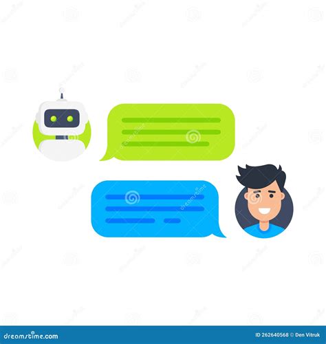 Man Chatting With Cute Smiling Robot Vector Illustration Stock Illustration Illustration Of