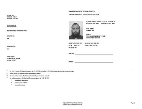 Texas Temp Drivers Permit Template Printable Temporary Texas Id