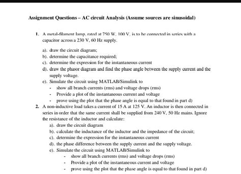 Solved Assignment Questions AC Circuit Analysis Assume Chegg