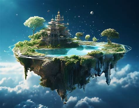 Flying Floating Islands Gravity Paradox Fantasy Unusual Fictional