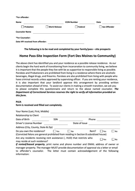 Home Pass Site Inspection Form Printable Pdf Download